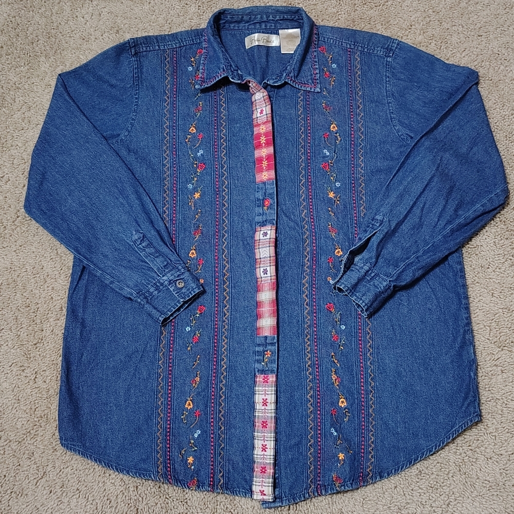 Vintage Bobbie Brooks Womanembroidery Floral Denimlon… - Gem